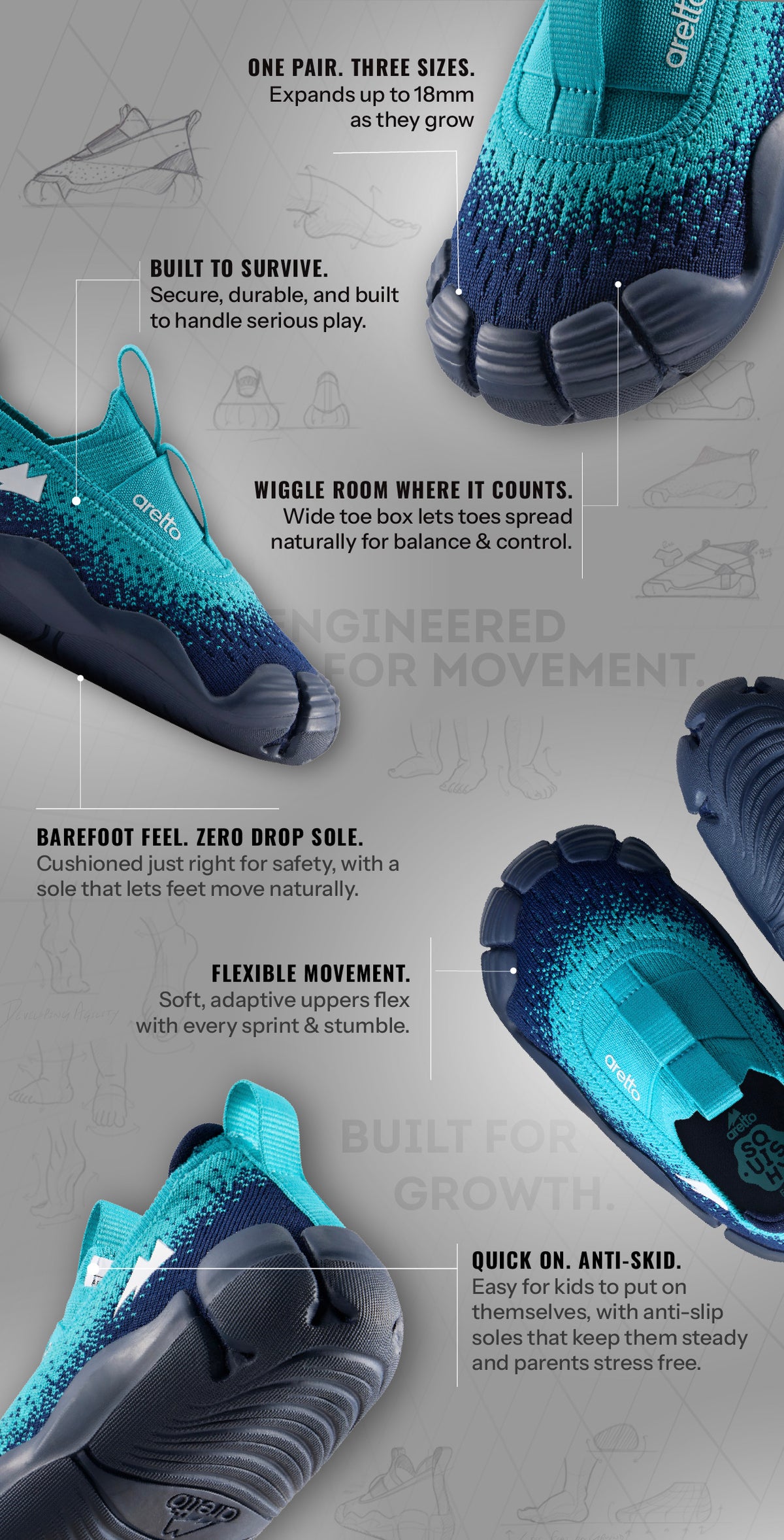 Aretto Pixl Shoes - World's First Expanding Shoes For Growing Kids