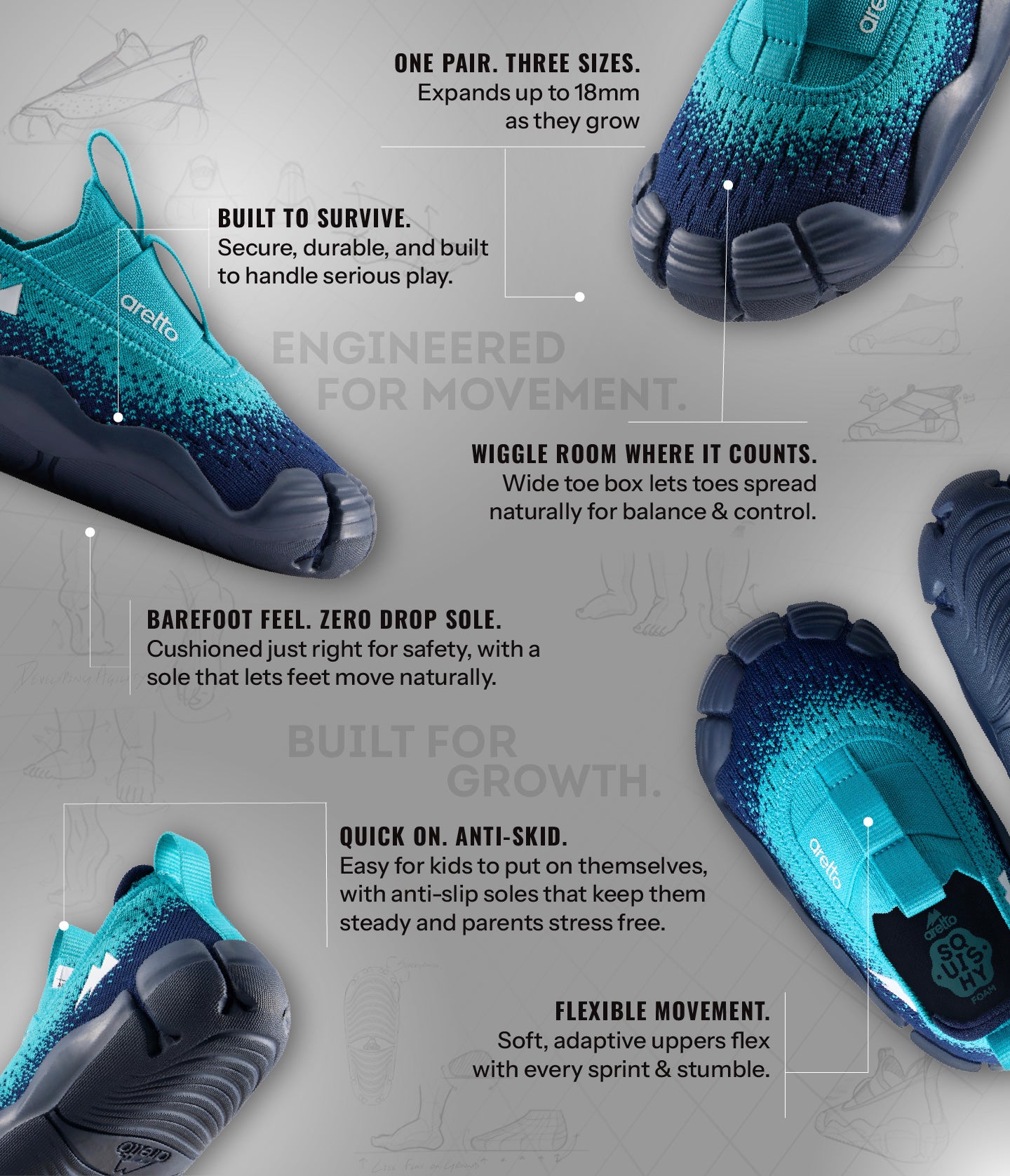 Aretto Pixl Shoes - World's First Expanding Shoes For Growing Kids